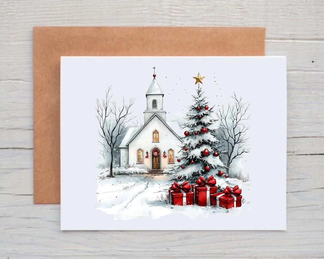 Christmas Church Card Set, Christmas Scene Card Pack, Christmas ...