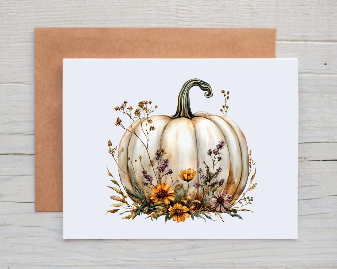 Fall Pumpkin Note Cards With Envelopes, Boho Pumpkin Card, Neutral Fall ...
