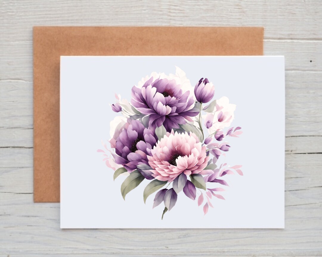 Purple Peony Note Cards With Envelopes, Floral Card Pack, Spring ...