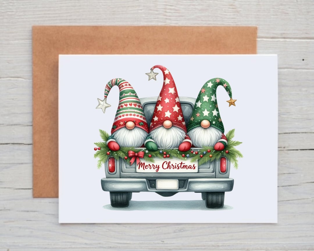Gnome Christmas Cards With Envelopes, Gnome Holiday Cards, Blank ...