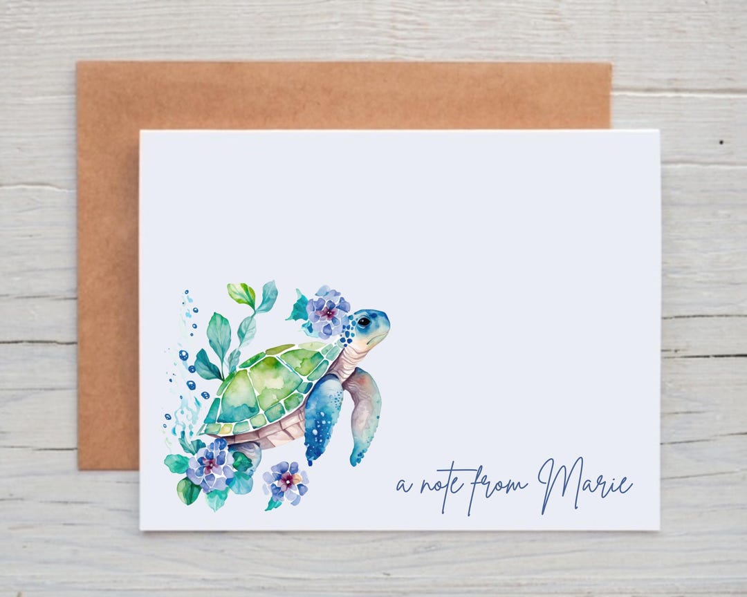 Personalized Turtle Note Cards With Envelopes, Turtle Stationery, a ...