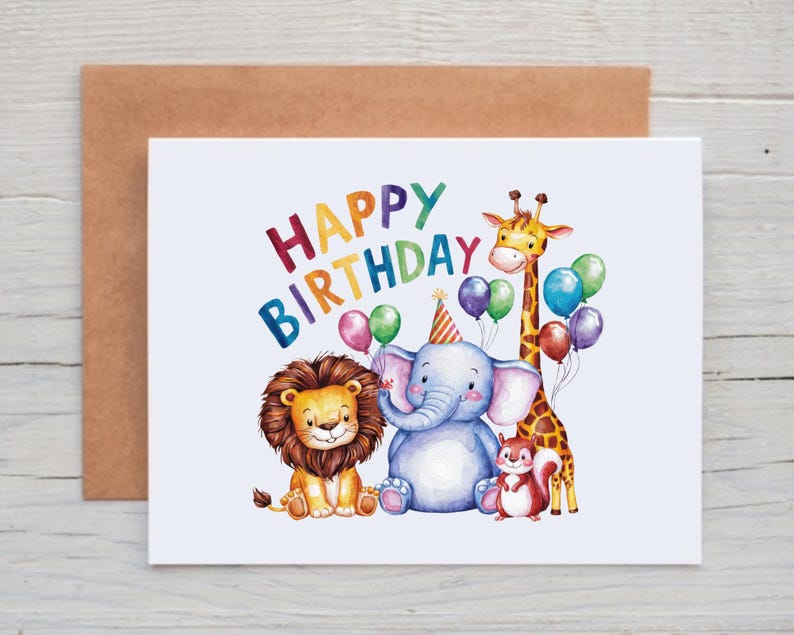 Animal Birthday Card for Kids, Happy Birthday Card Pack, Blank Birthday ...