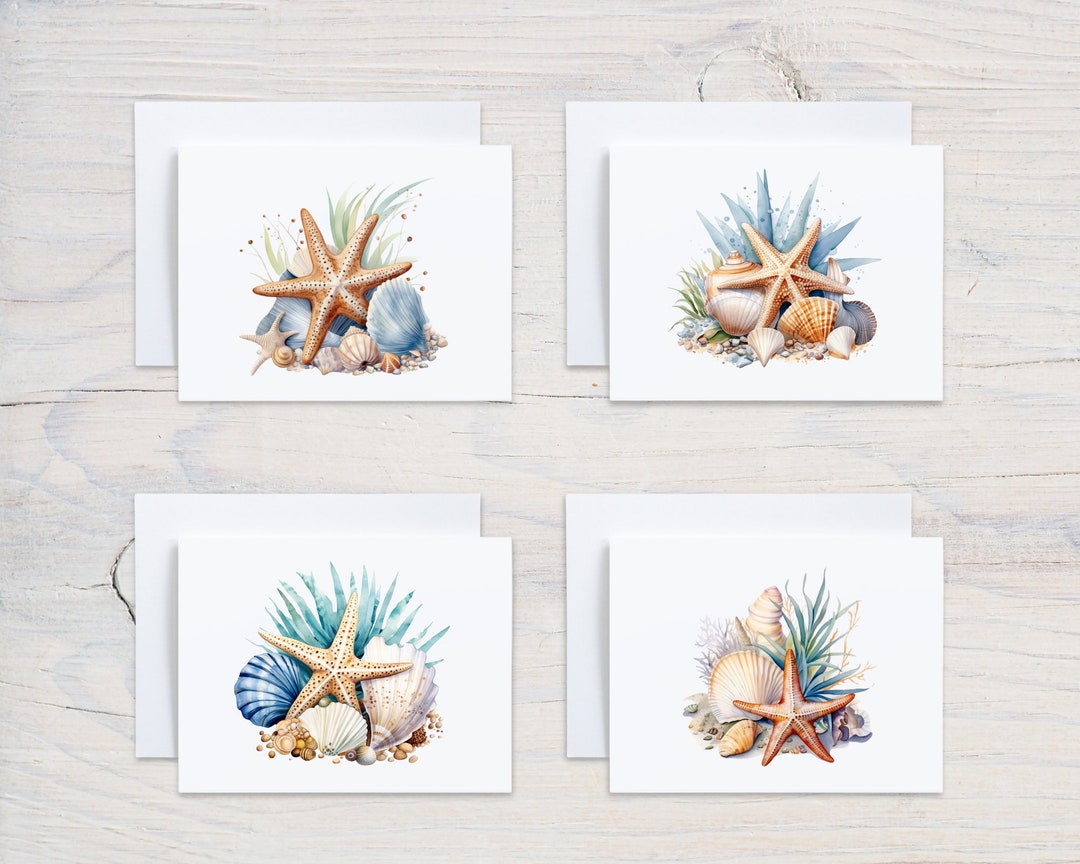 Seashell Cards, Beach Note Cards With Envelopes, Summer Stationery ...