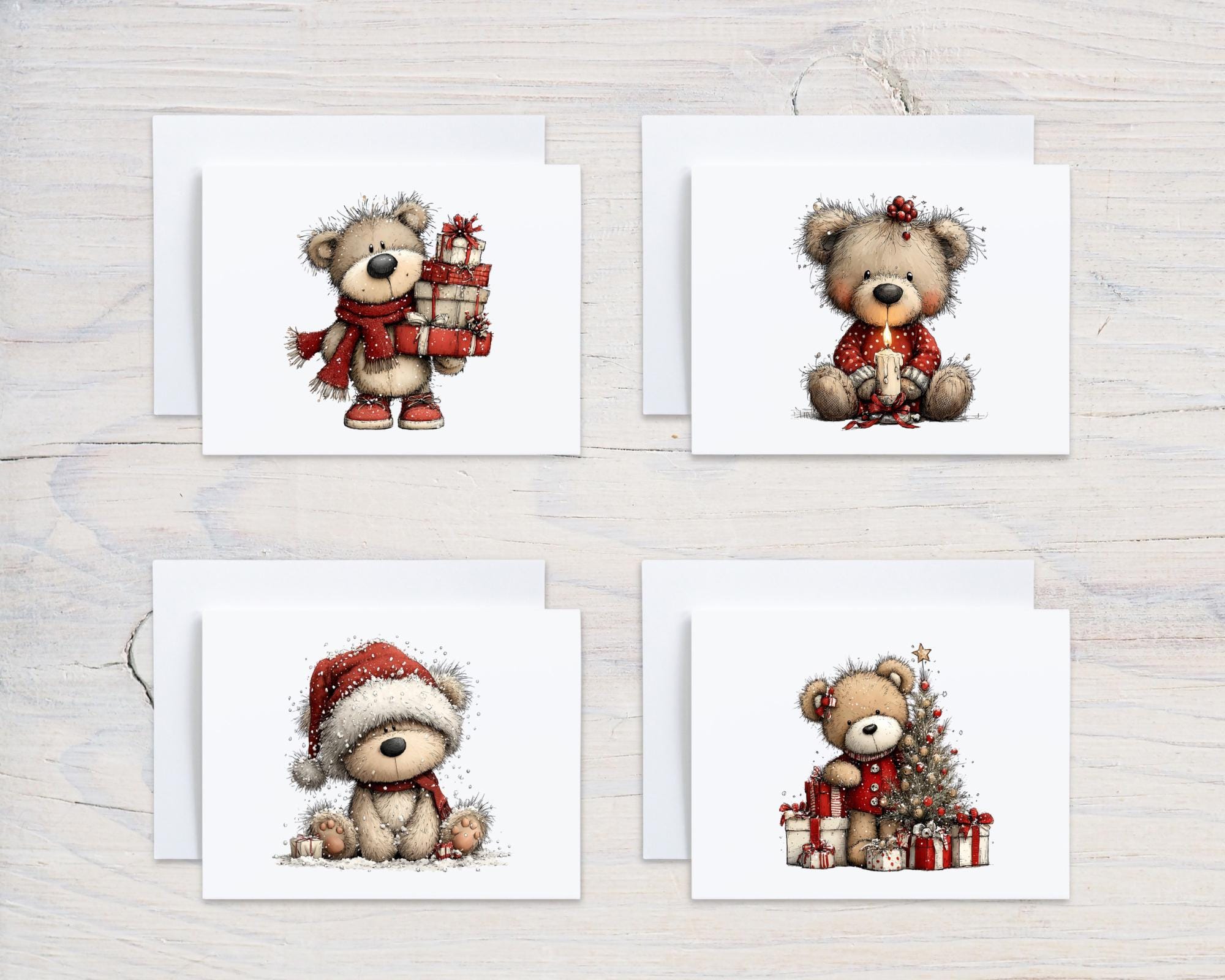 Whimsical Teddy Bear Christmas Cards, Vintage Holiday Cards, Christmas ...
