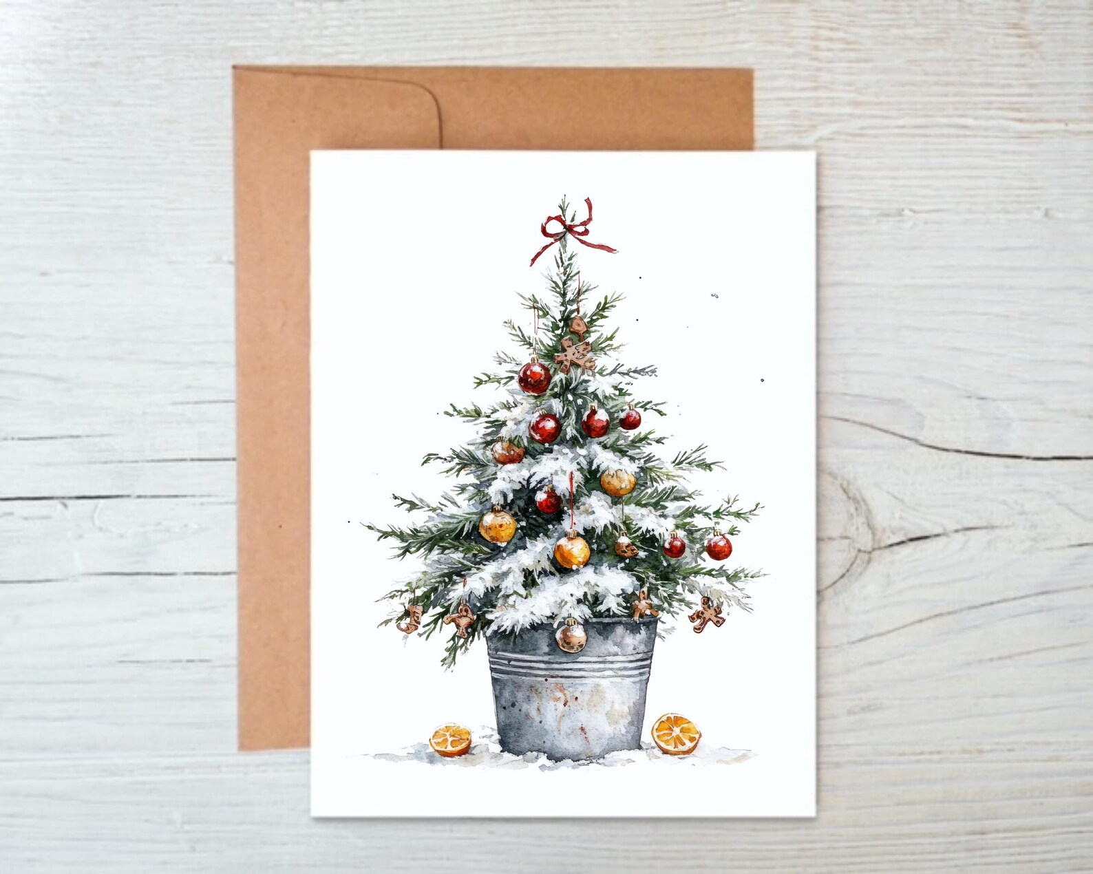 Rustic Christmas Tree Cards With Envelopes, Holiday Greeting Cards ...