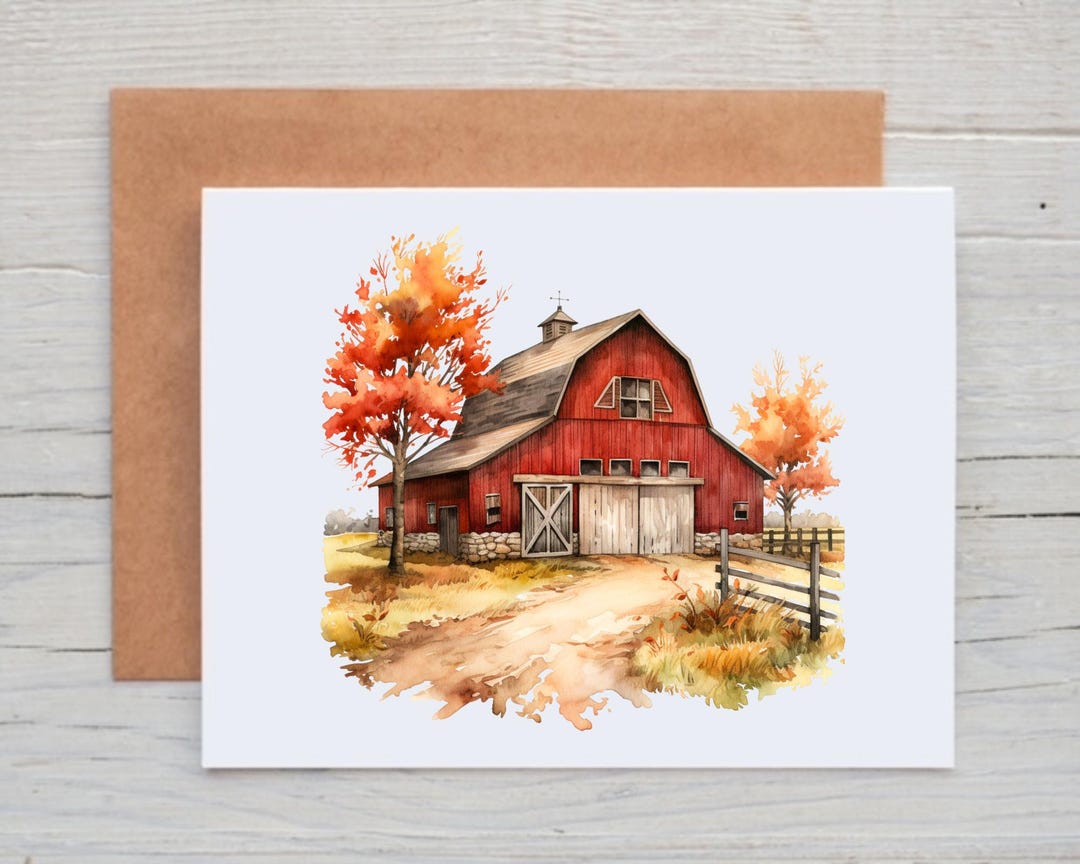 Fall Barn Note Cards With Envelopes, Fall Landscape Card Pack, Fall ...
