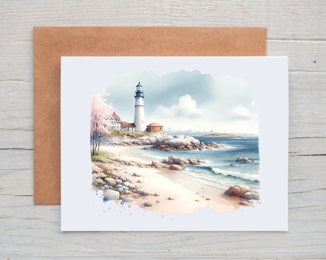 Lighthouse Cards With Envelopes, Summer Landscape Note Cards for Women ...