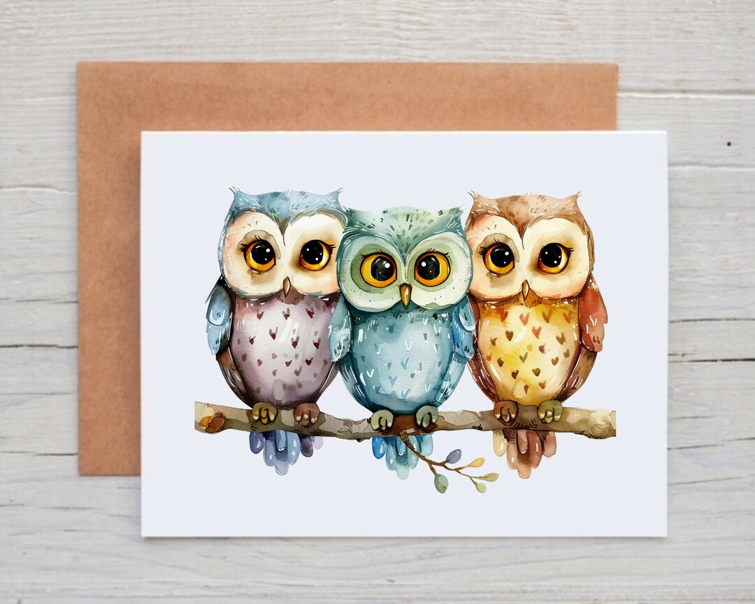 Colorful Owl Note Cards With Envelopes, Owl Card Pack, Woodland Animal ...