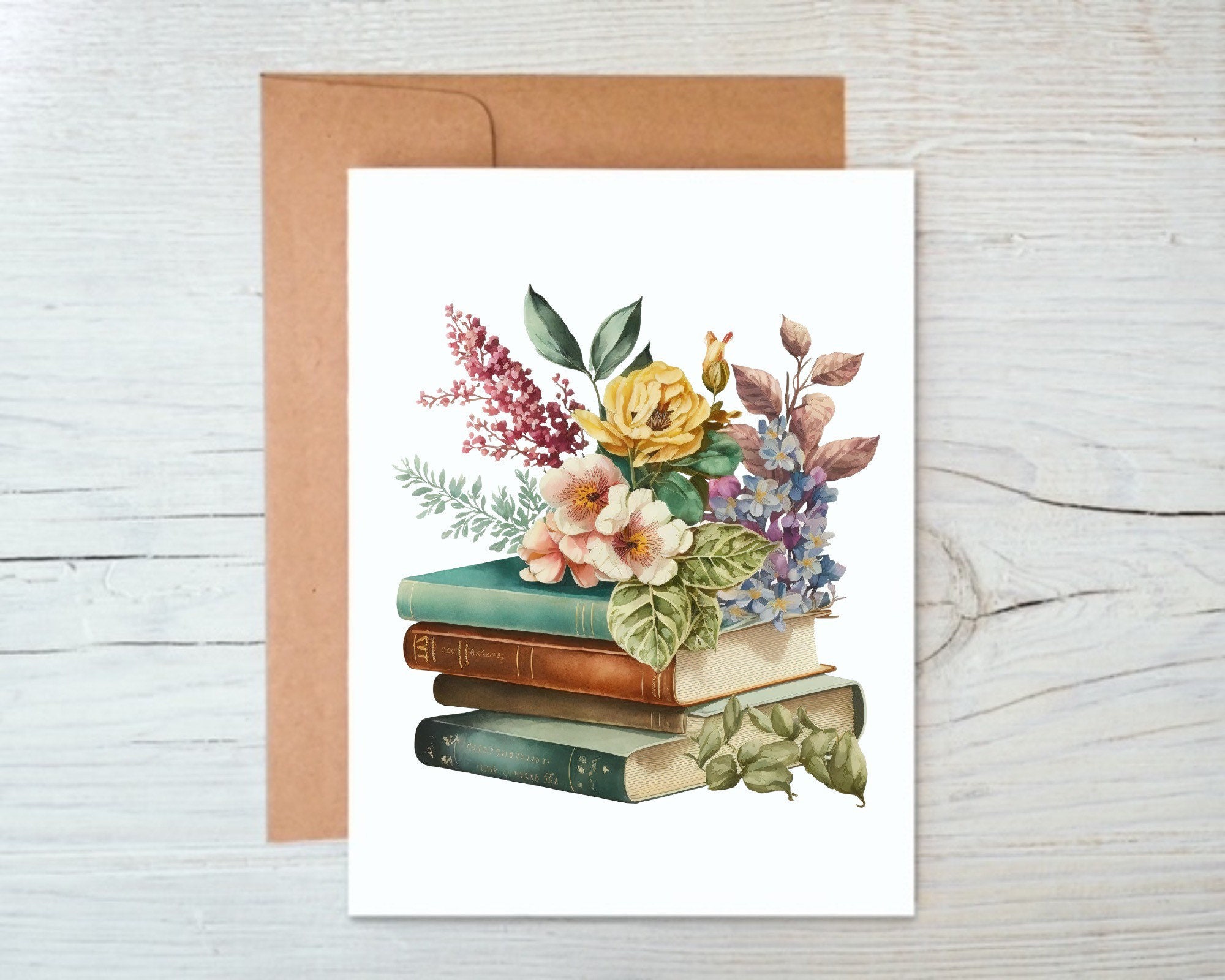 Book Lover Card Set With Envelopes, Floral Book Stack Librarian Gifts, Small Business Thank You ...