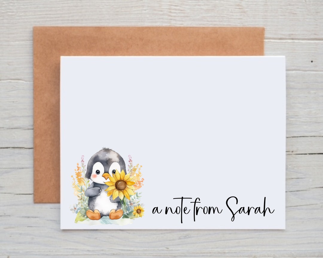 Personalized Penguin Cards With Envelopes, Penguin Stationery, Custon A ...