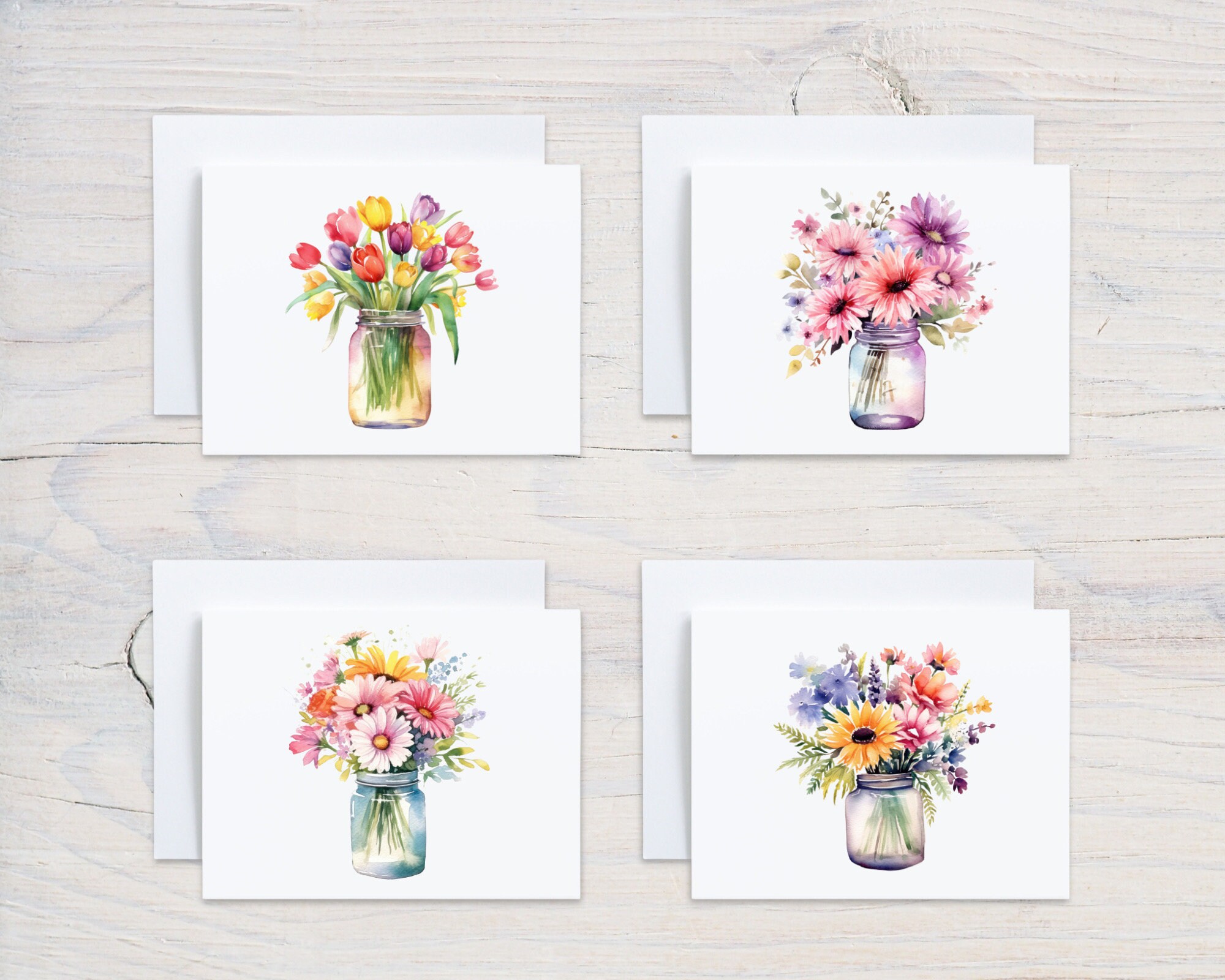 Watercolor Floral Note Cards With Envelopes, Variety Card Pack ...