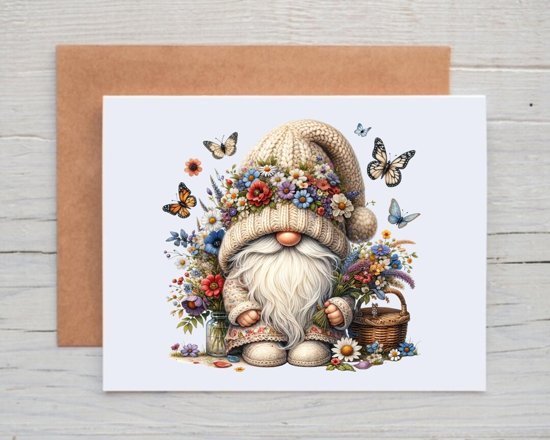 Wildflower Gnome Cards With Envelopes, Butterfly Gnome Note Cards ...