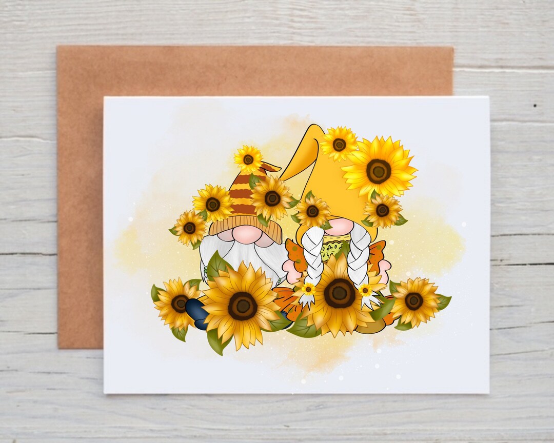 Sunflower Gnome Greeting Cards Blank Inside, Cottagecore Cards Set ...