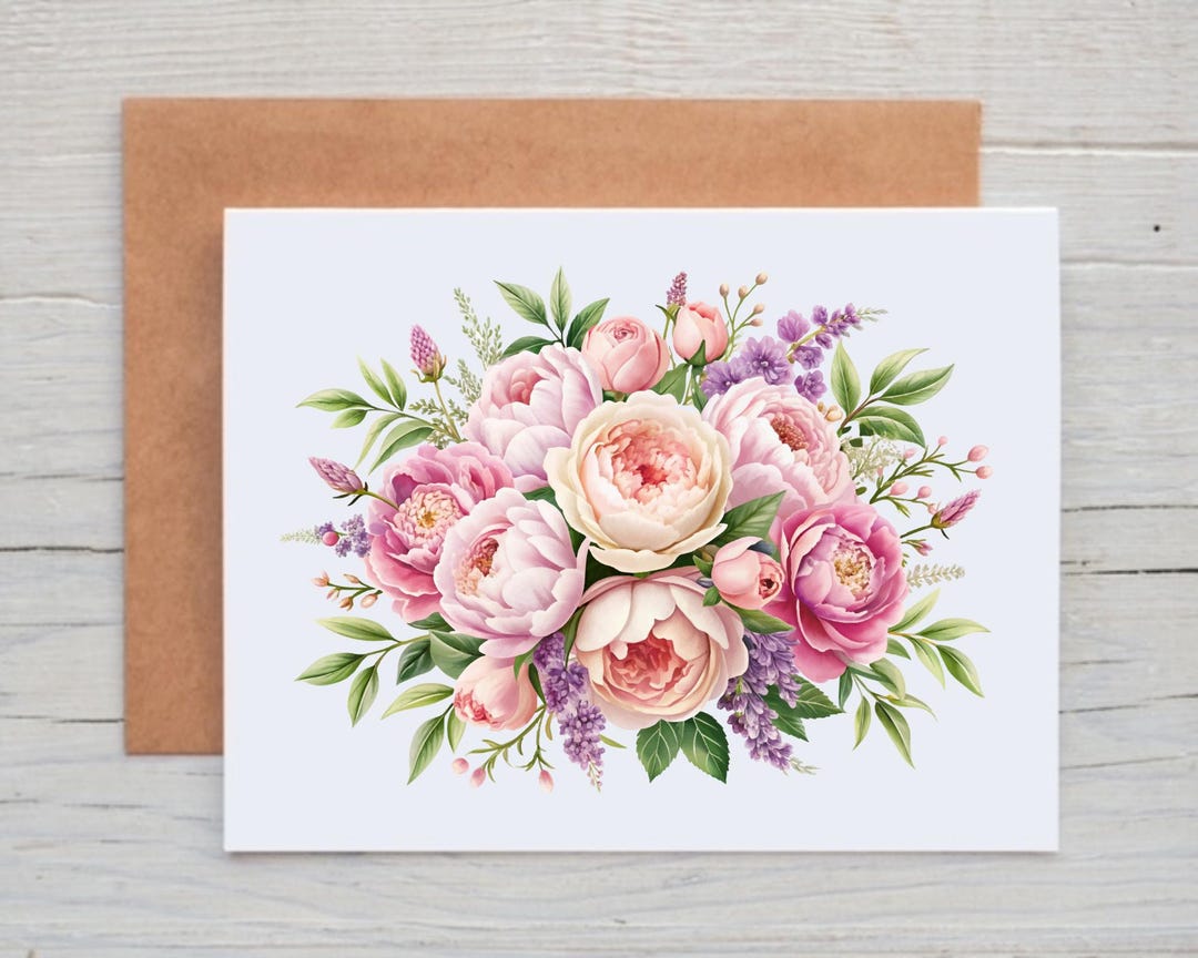 Peony Note Cards With Envelopes, Floral Card Pack, Spring Stationery ...