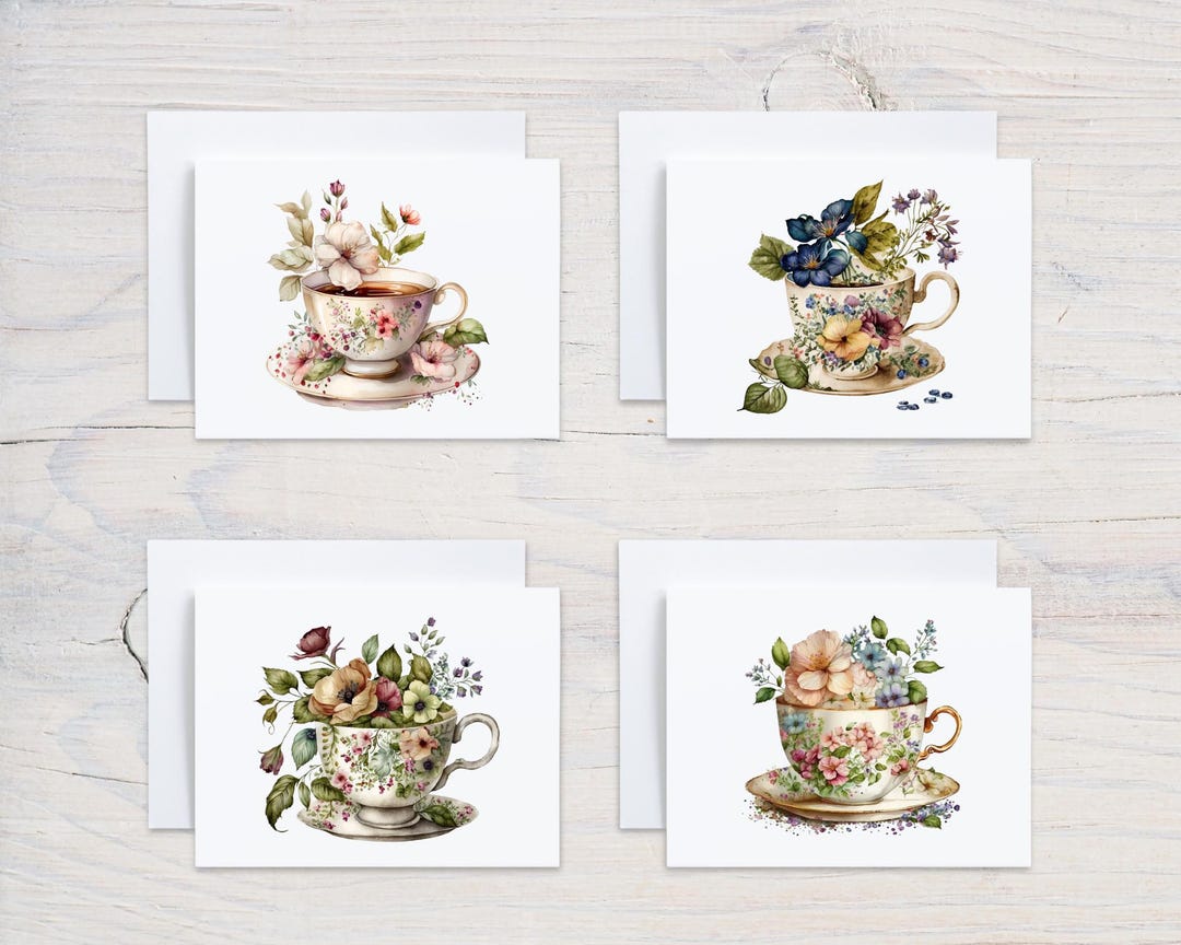 Floral Tea Cup Card Pack, Vintage Teacup Note Cards With Envelopes, Tea ...