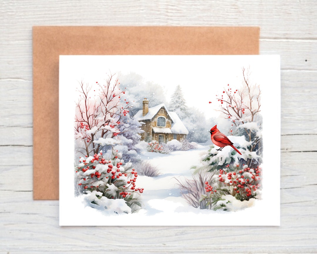 Cardinal Card Set, Winter Landscape Cards, Winter Note Cards With ...