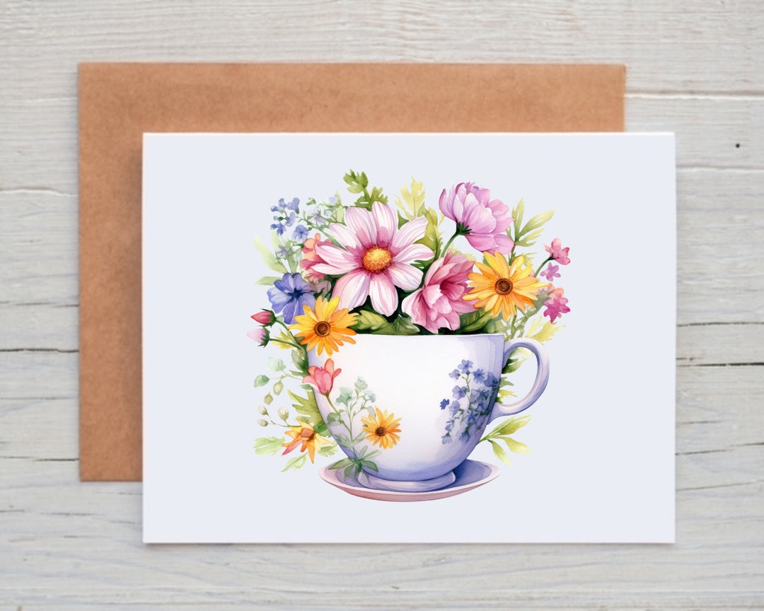 Teacup Note Cards With Envelopes, Floral Card Pack, Botanical Cards ...