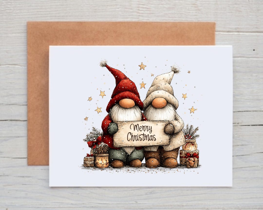 Whimsical Gnome Card Pack, Gnome Christmas Cards, Christmas Gnome ...