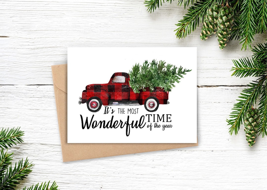 Red Truck Christmas Cards, Farmhouse Christmas Cards, Holiday Card Set ...