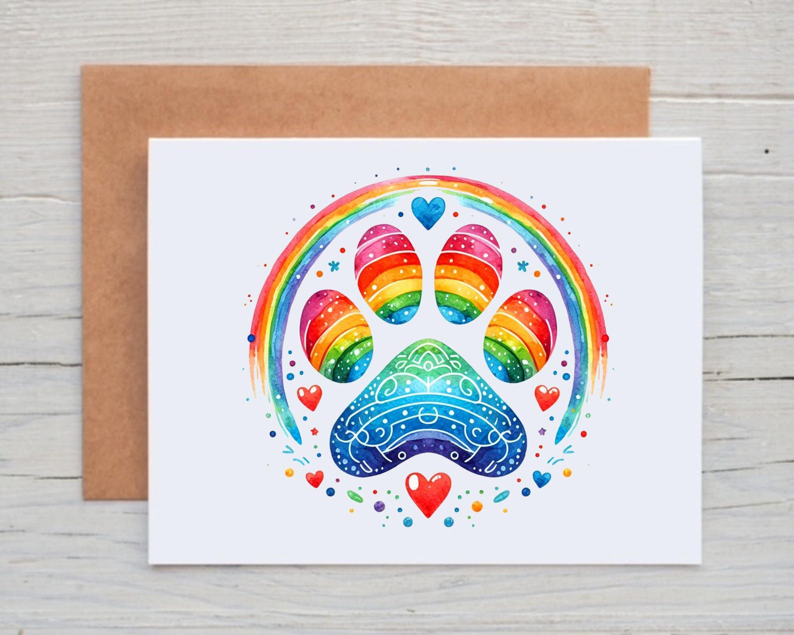 Rainbow Paw Print Note Cards With Envelopes, Dog Stationery, Birthday ...