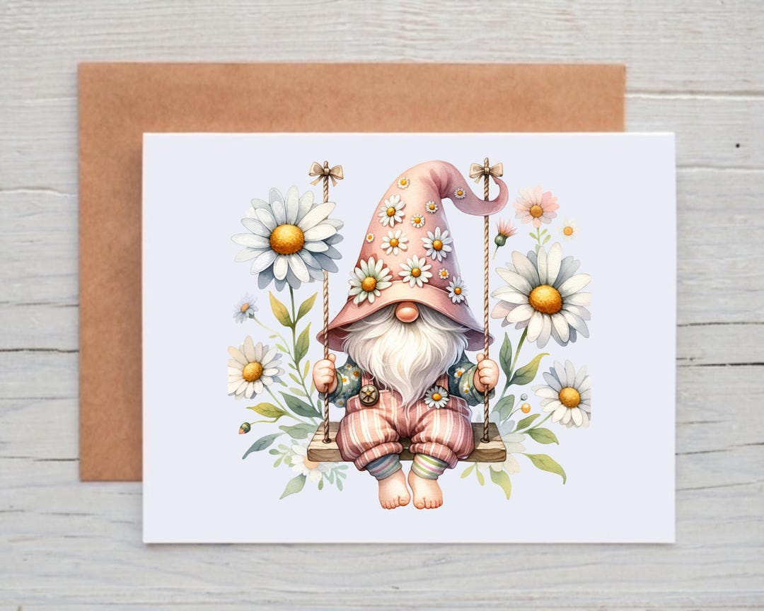 Daisy Gnome Note Cards With Envelopes, Gnome Cards, Gnome Greeting ...