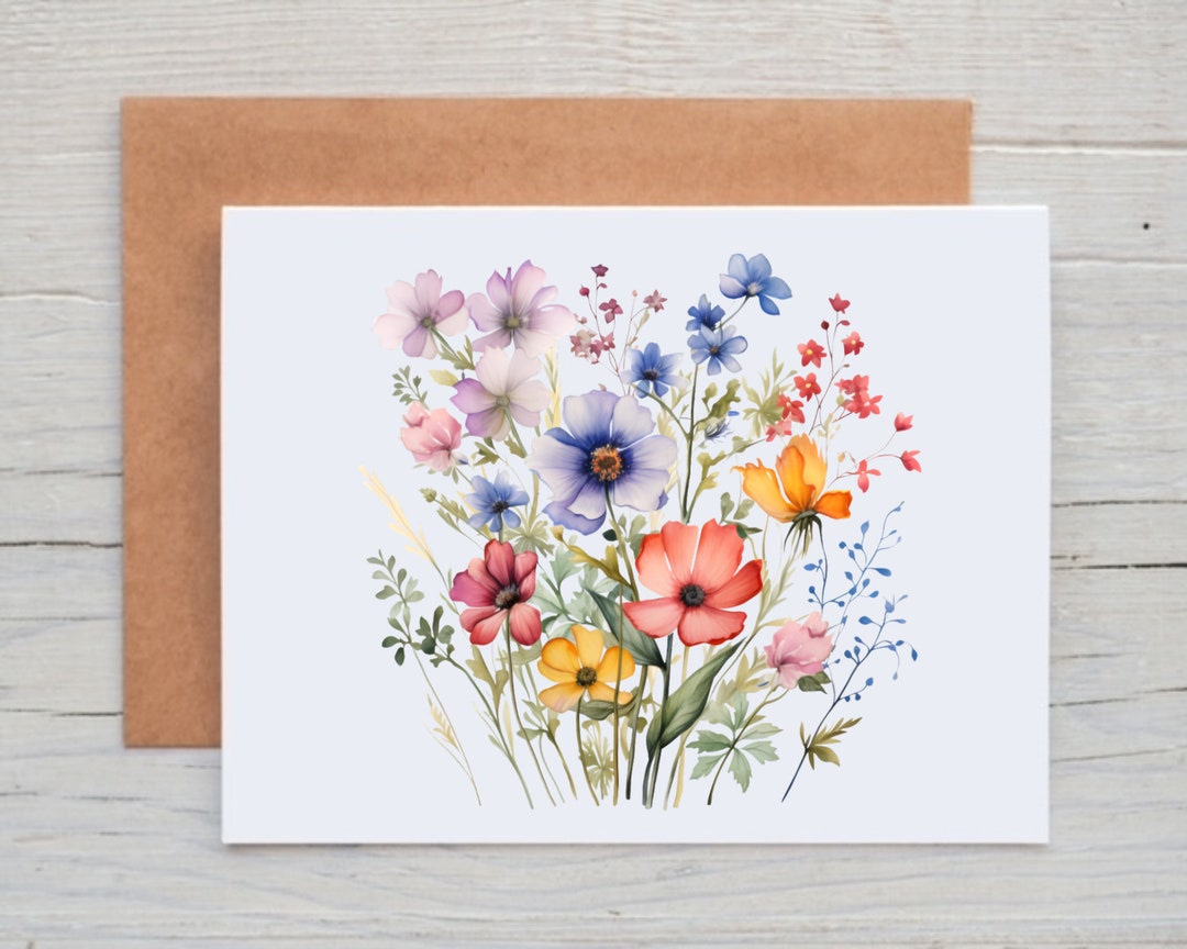 Wildflower Card Set, Watercolor Floral Cards Pack, Floral Note Cards ...