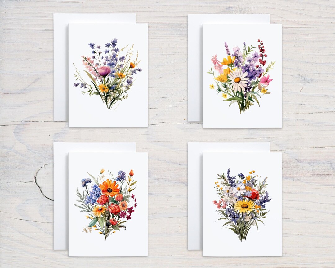 Wildflower Note Card, Watercolor Floral Note Cards With Envelopes ...