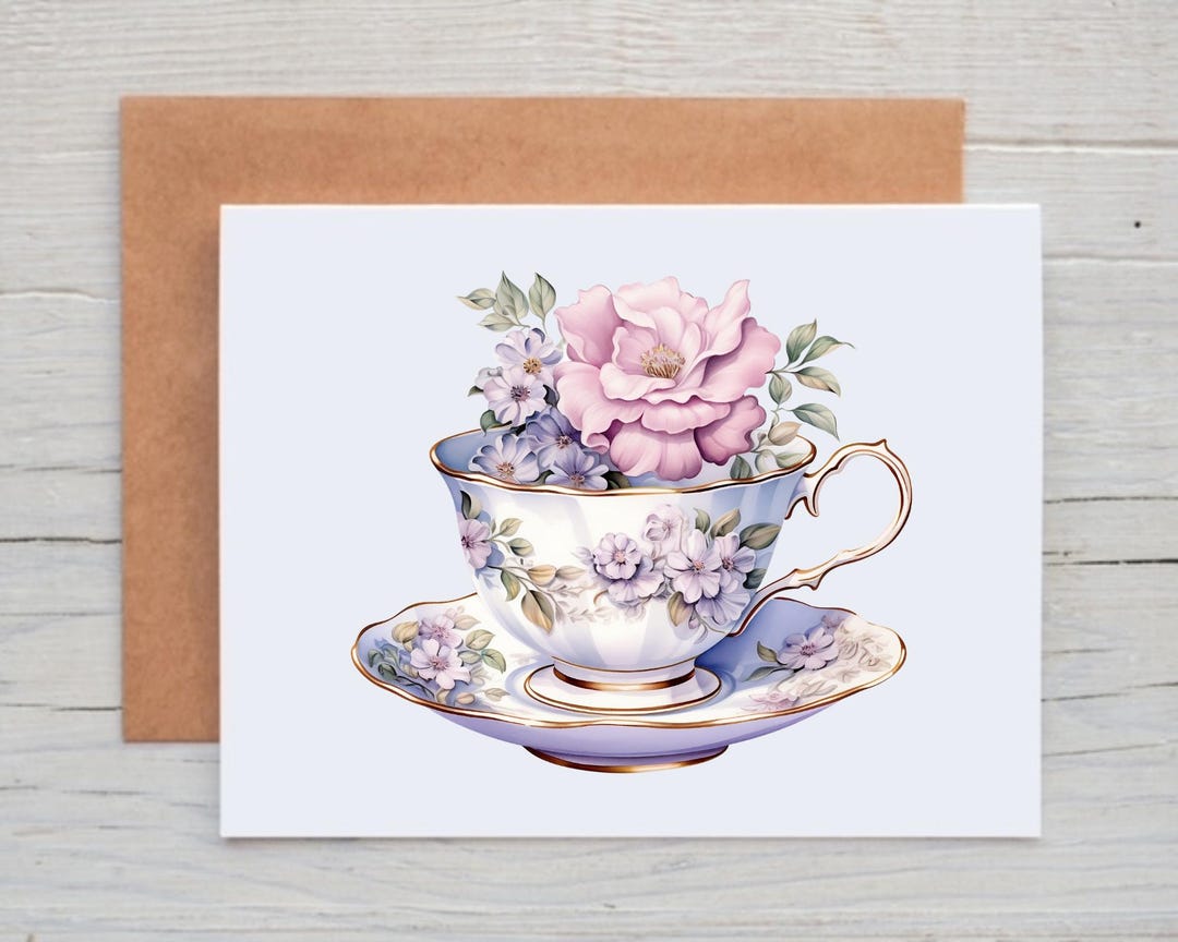 Tea Cup Note Cards With Envelopes, Vintage Tea Cup Card Pack, Floral ...