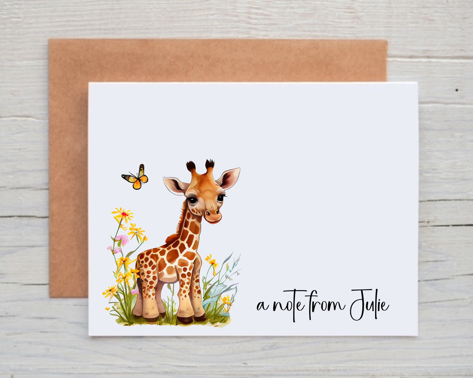 Personalized Giraffe Note Cards With Envelopes, Custom A Note From Card ...