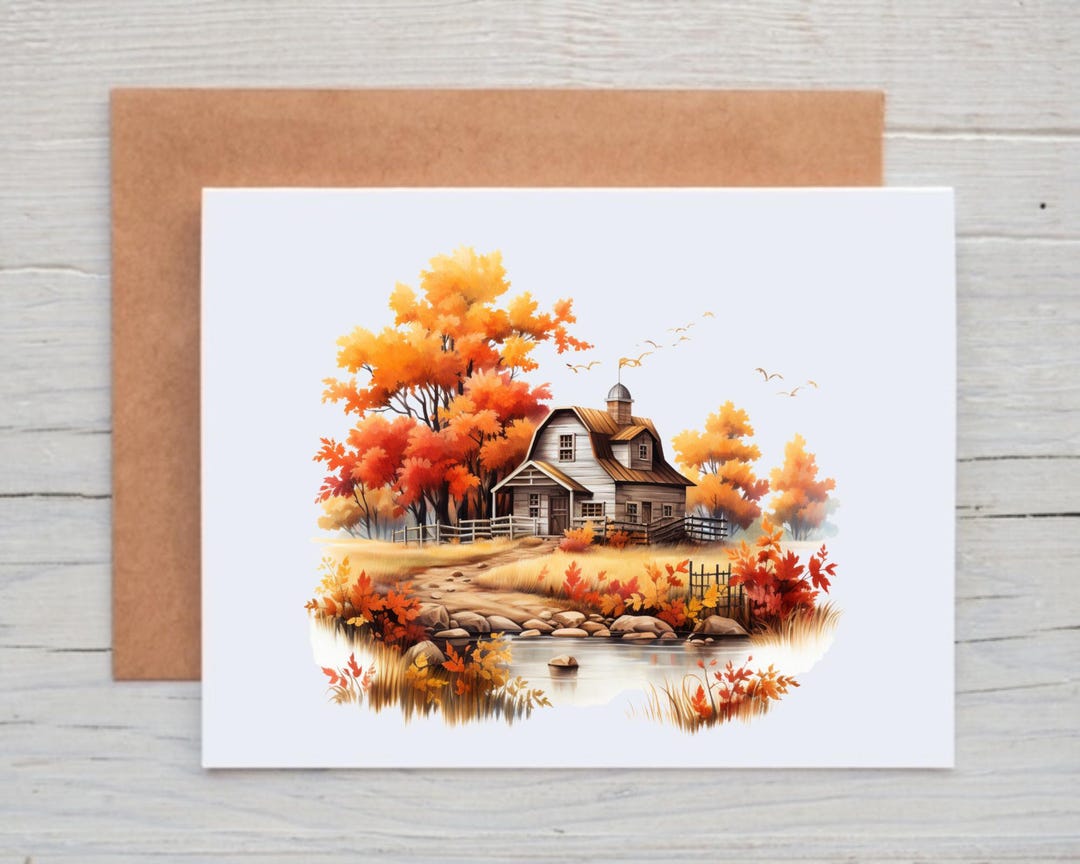 Watercolor Fall Landscape Cards With Envelopes, Fall Card Pack, Fall ...