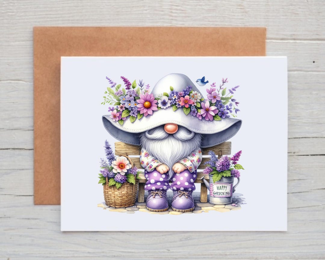 Floral Gnome Note Cards With Envelopes, Gnome Cards, Gnome Greeting ...