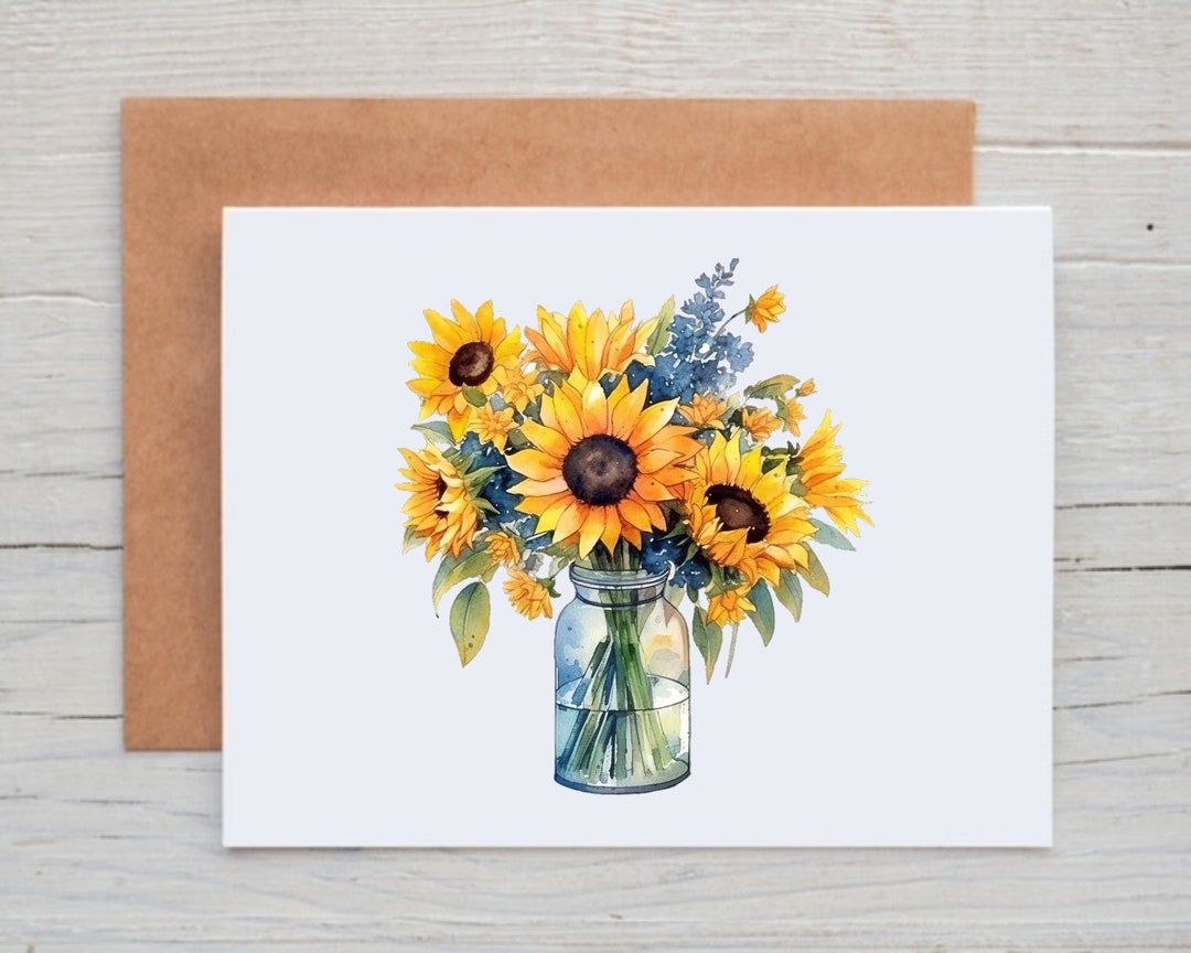 Sunflower Note Cards With Envelopes, Floral Note Cards, Summer ...