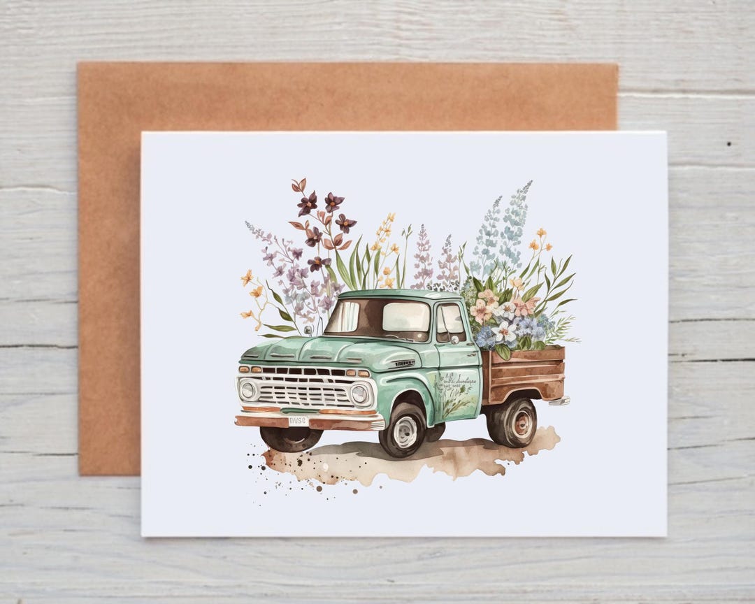 Floral Truck Note Cards, Farmhouse Truck Card Pack, Spring Stationery ...