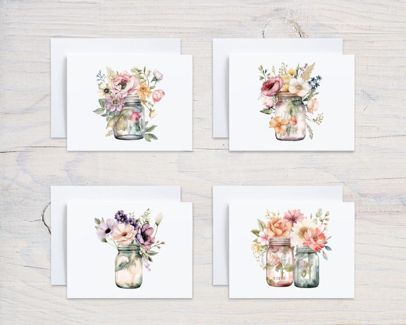 Watercolor Floral Note Cards With Envelopes, Variety Card Pack, Floral ...