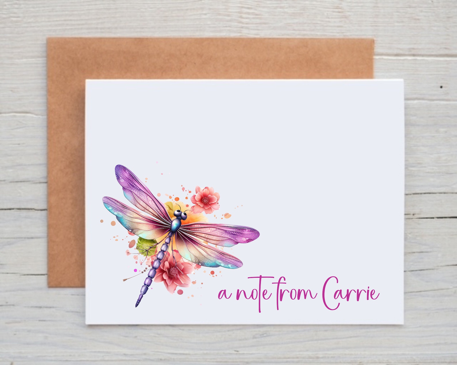 Personalized Dragonfly Note Cards With Envelopes, Custom Stationery for ...