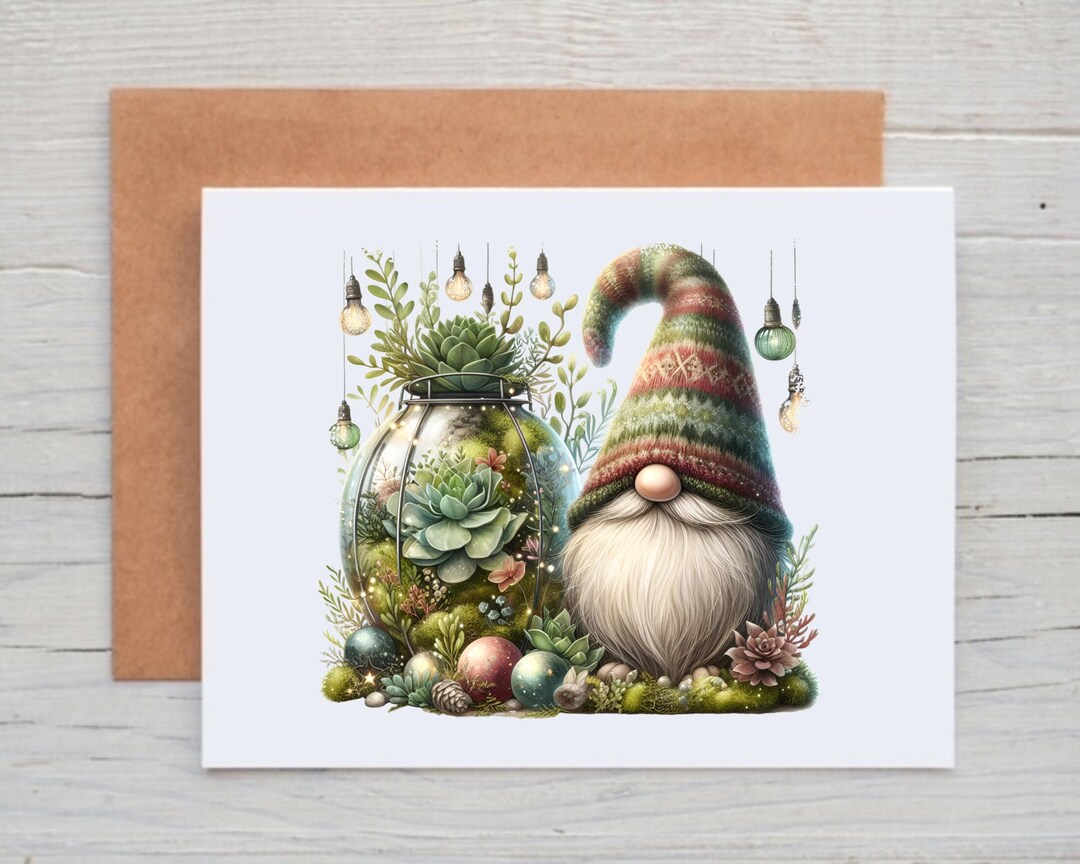 Succulent Gnome Cards, Floral Gnome Cards With Envelopes, Gnome Note ...