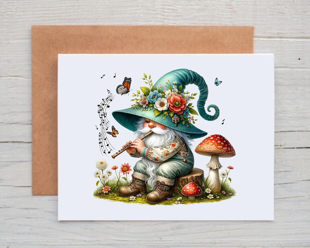 Musical Gnome Note Cards With Envelopes, Garden Gnome Card Pack, Gnome ...