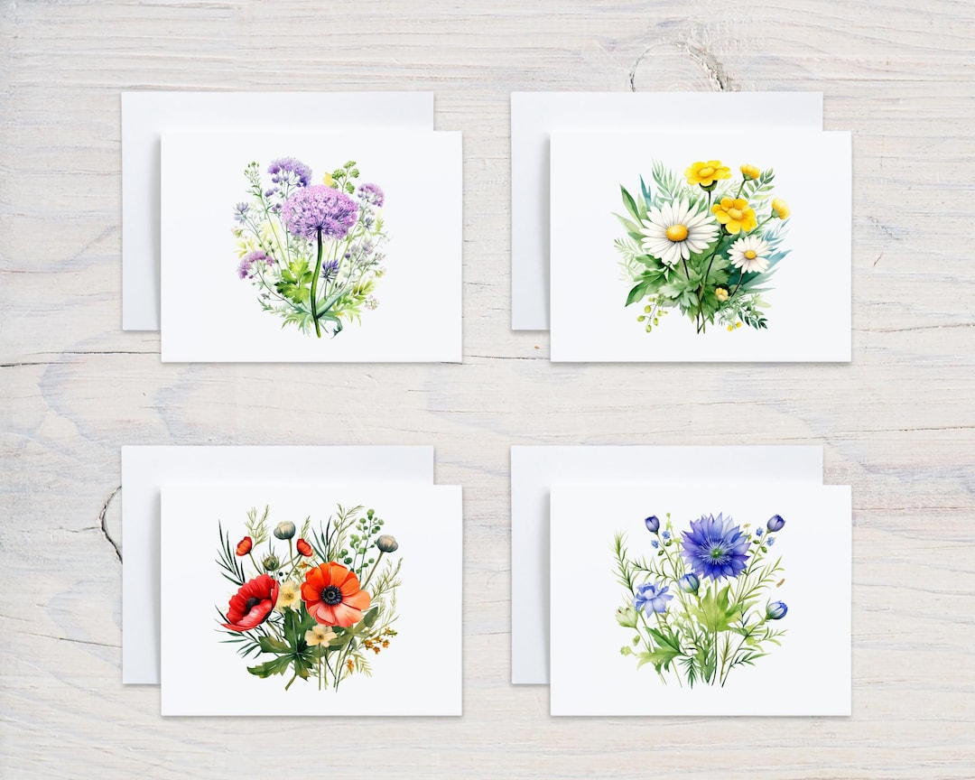 Wildflower Note Card, Watercolor Floral Note Cards With Envelopes ...