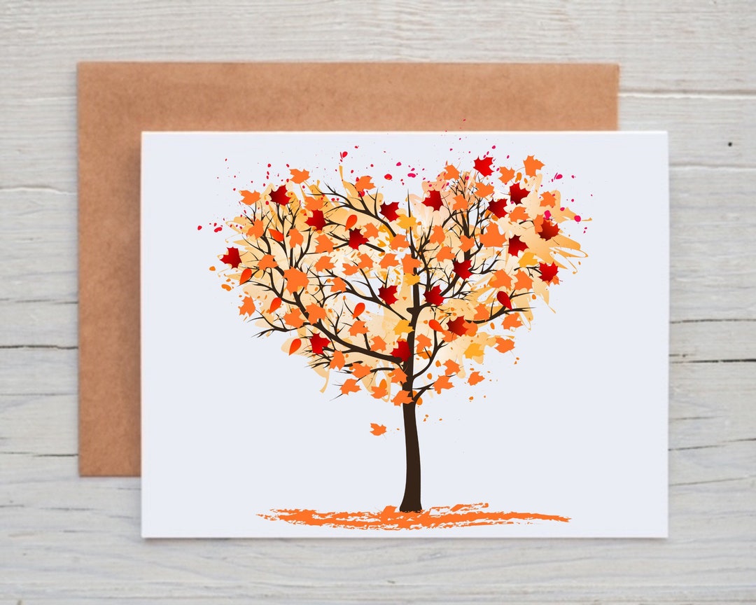 Heart Tree Cards With Envelopes, Fall Note Cards Blank Inside, Autumn ...