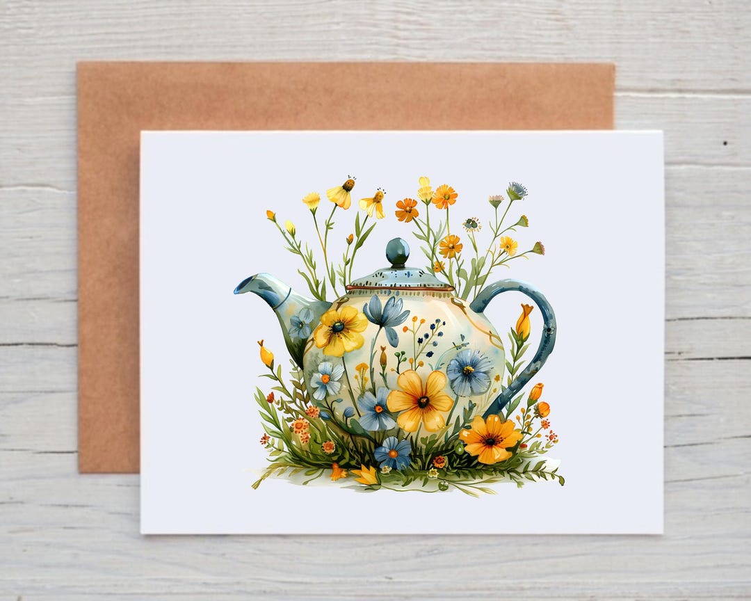 Floral Tea Pot Note Cards With Envelopes, Tea Kettle Card Pack ...