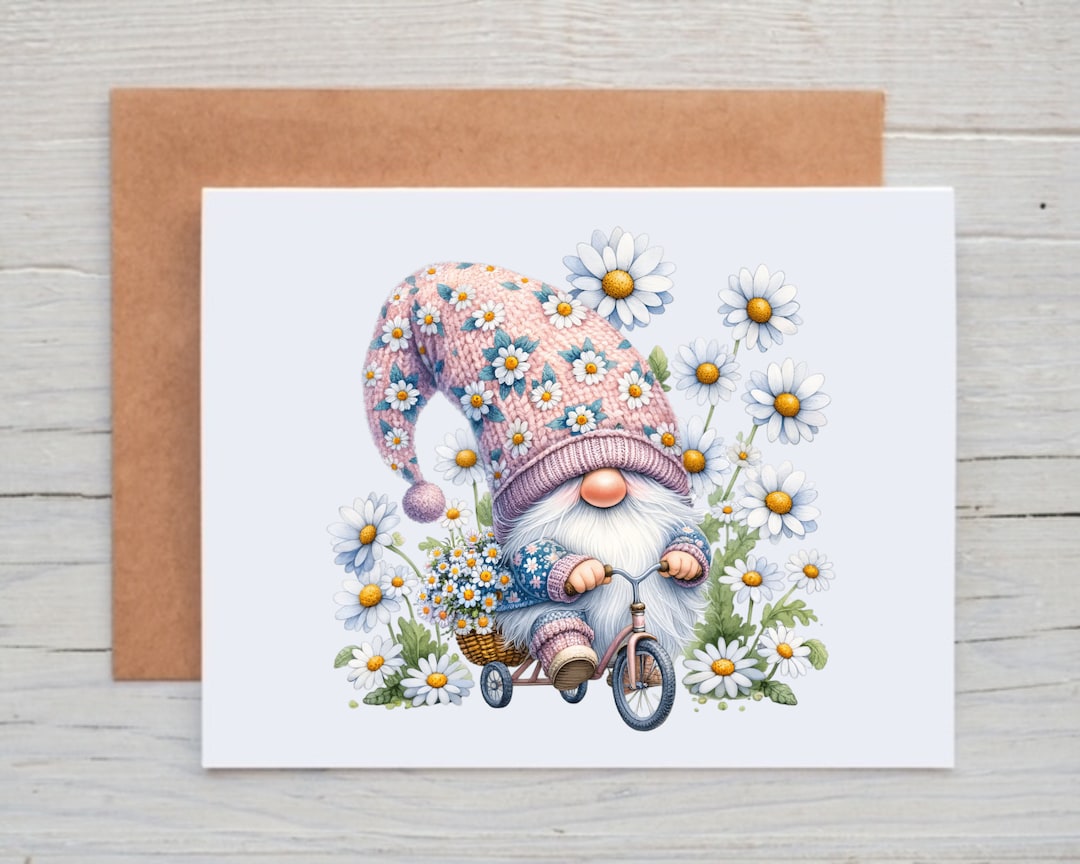 Daisy Gnome Cards With Envelopes, Gnome Note Cards, Gnome Greeting ...