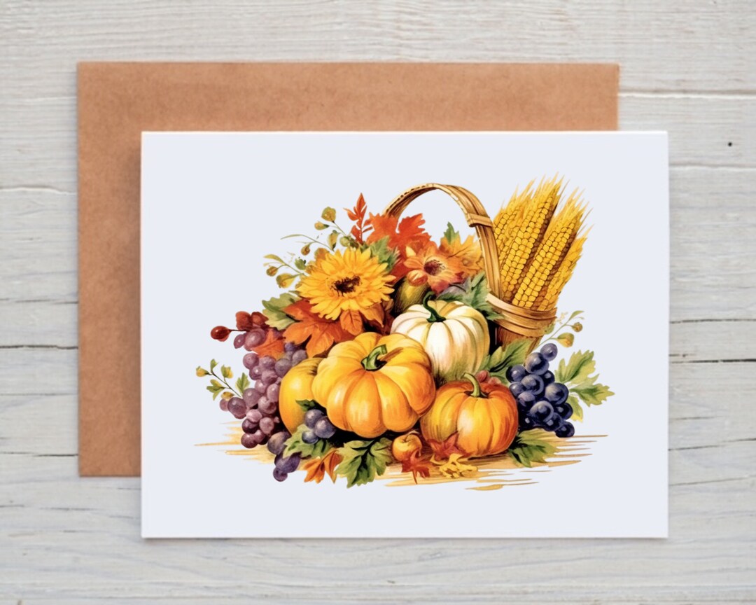 Fall Harvest Note Cards With Envelopes, Fall Greeting Cards, Pumpkin ...