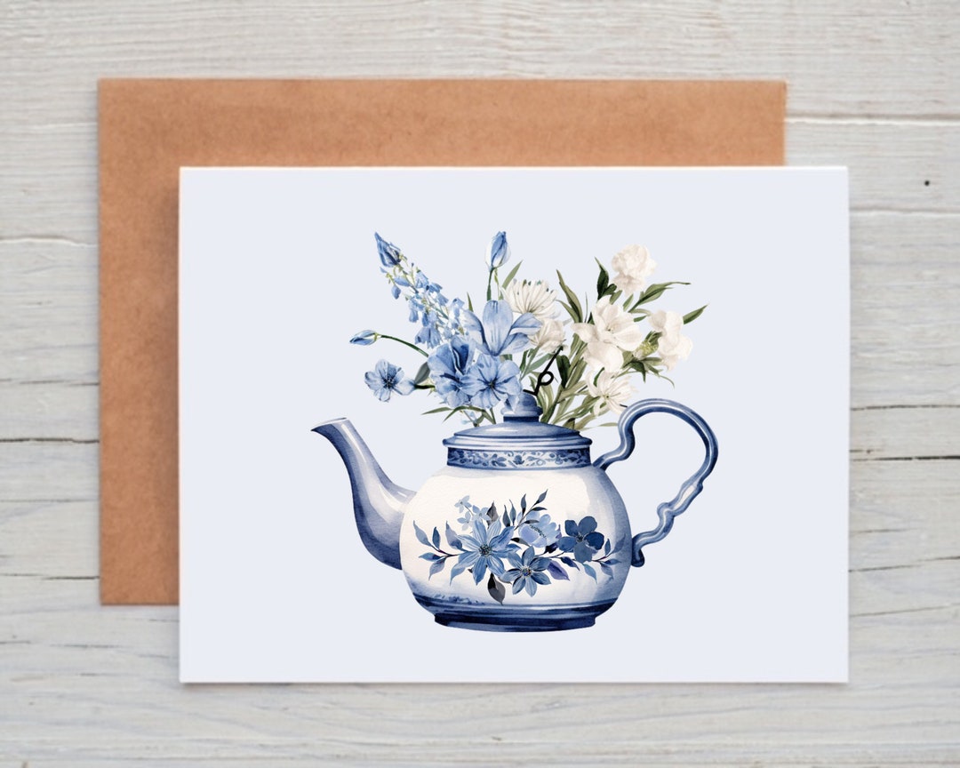 Teapot Note Cards With Envelopes, Floral Card Pack, Botanical Cards ...