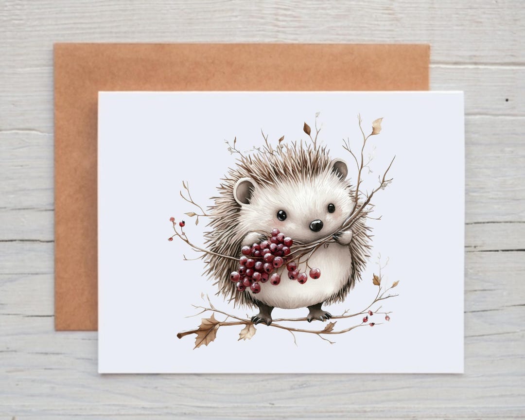 Hedgehog Note Cards With Envelopes, Winter Note Cards, Hedgehog ...