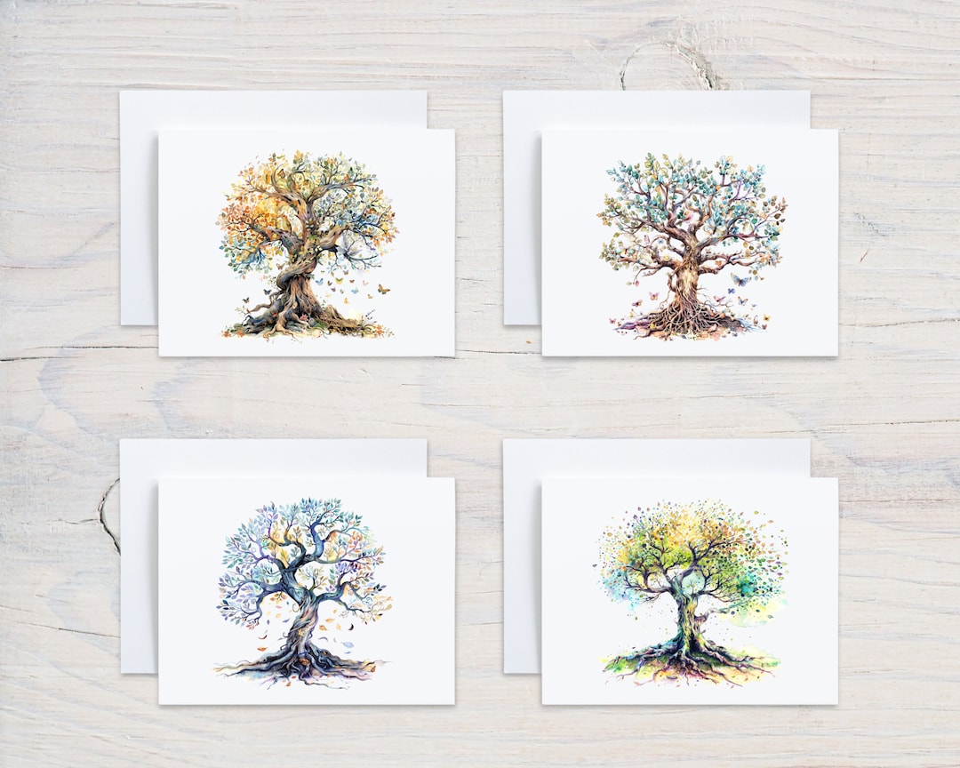 Tree of Life Card Pack, Watercolor Tree Note Cards With Envelopes, Tree ...