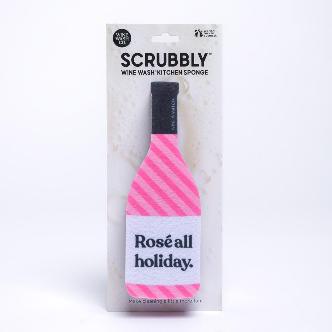 Holiday Wine Bottle Scrubbly Kitchen Sponge - Pink Rosé All Holiday ...