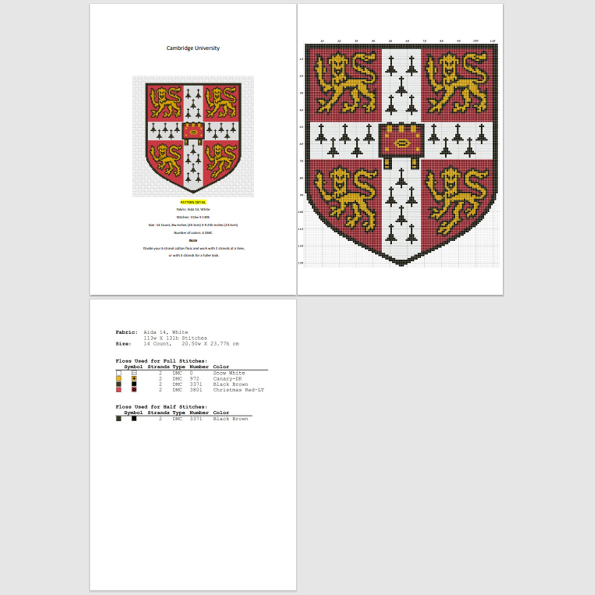 Cambridge University Logo Cross Stitch Pattern, Simple Cross Stitch ...