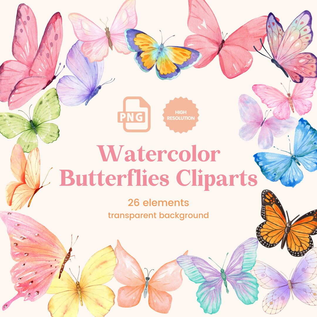 Watercolor Butterflies Cliparts - Etsy