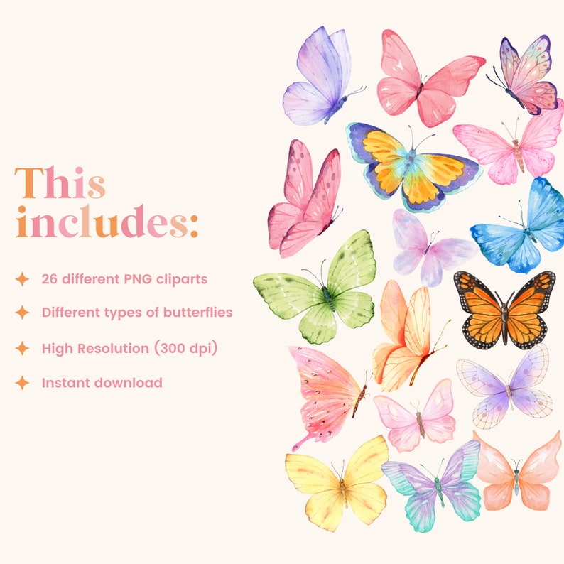 Watercolor Butterflies Cliparts - Etsy