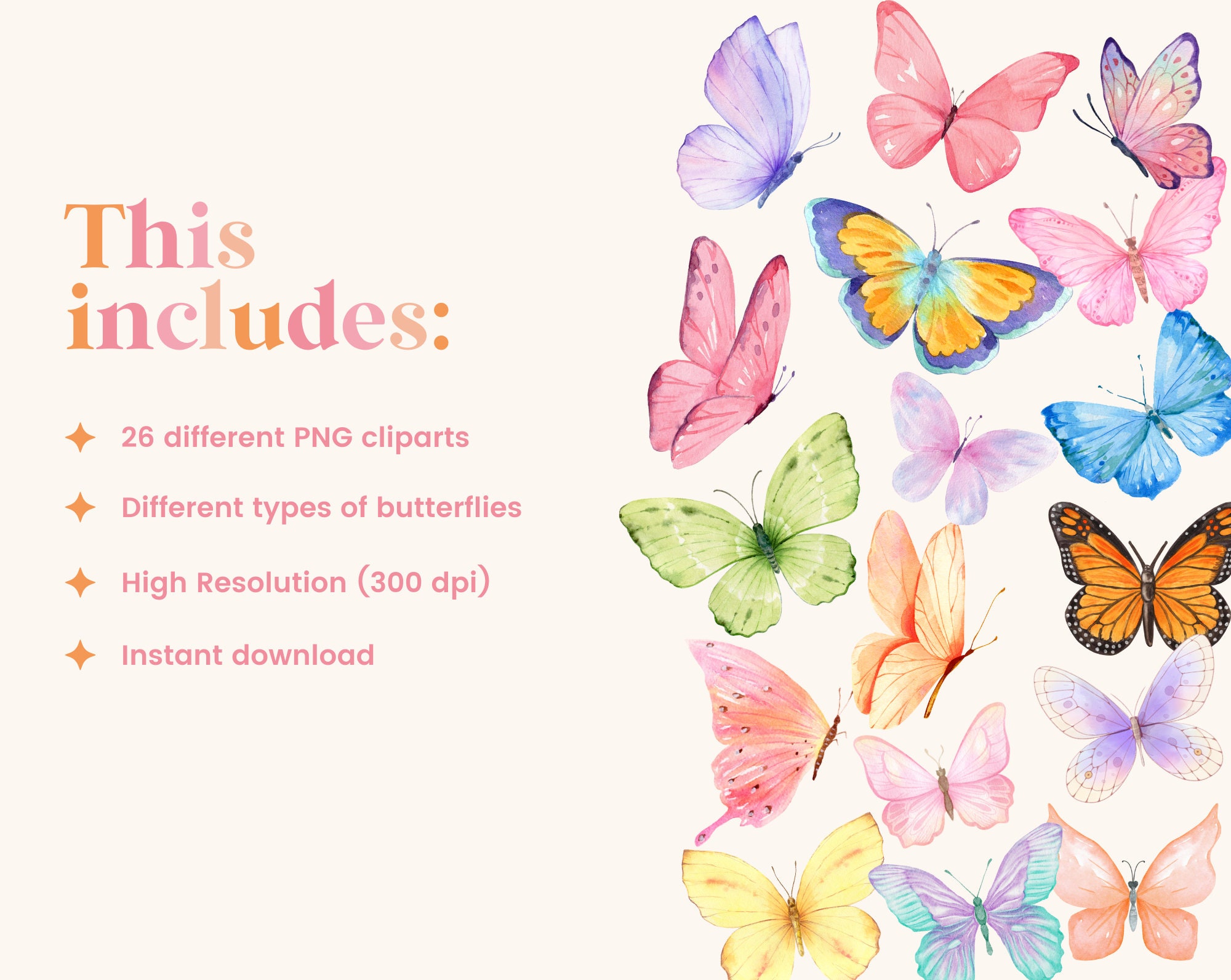 Watercolor Butterflies Cliparts - Etsy